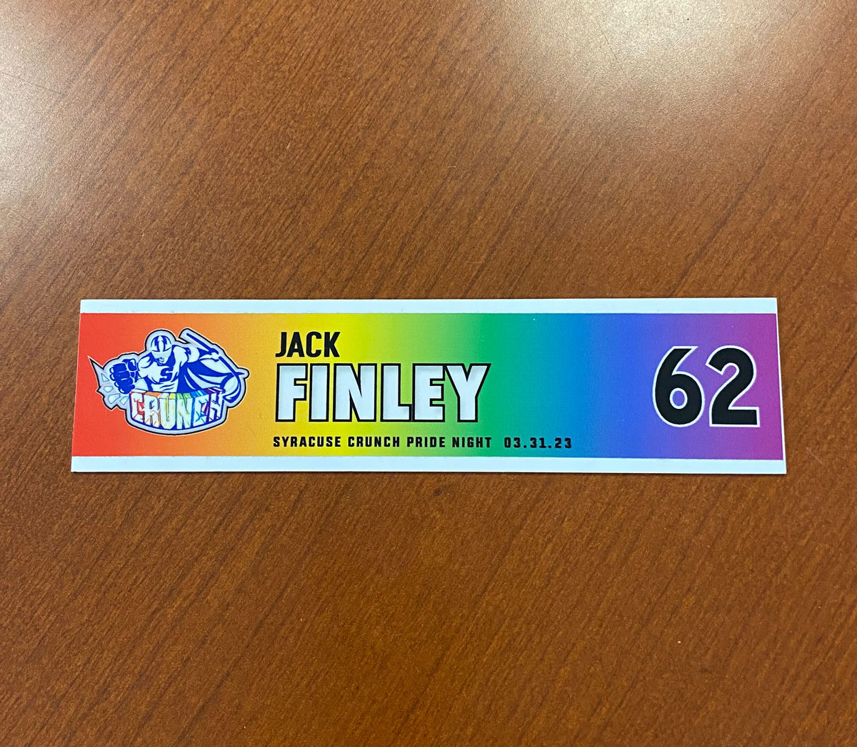 #62 Jack Finley Pride Night Nameplate - March 31, 2023 – Syracuse Crunch Official Team Store