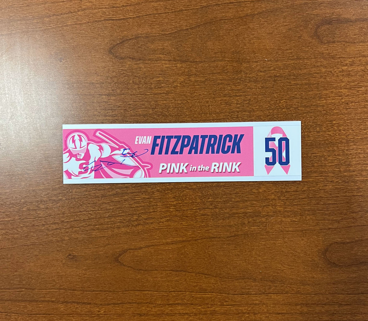 #50 Evan Fitzpatrick Signed Nameplate - 2023-24 Pink in the Rink ...