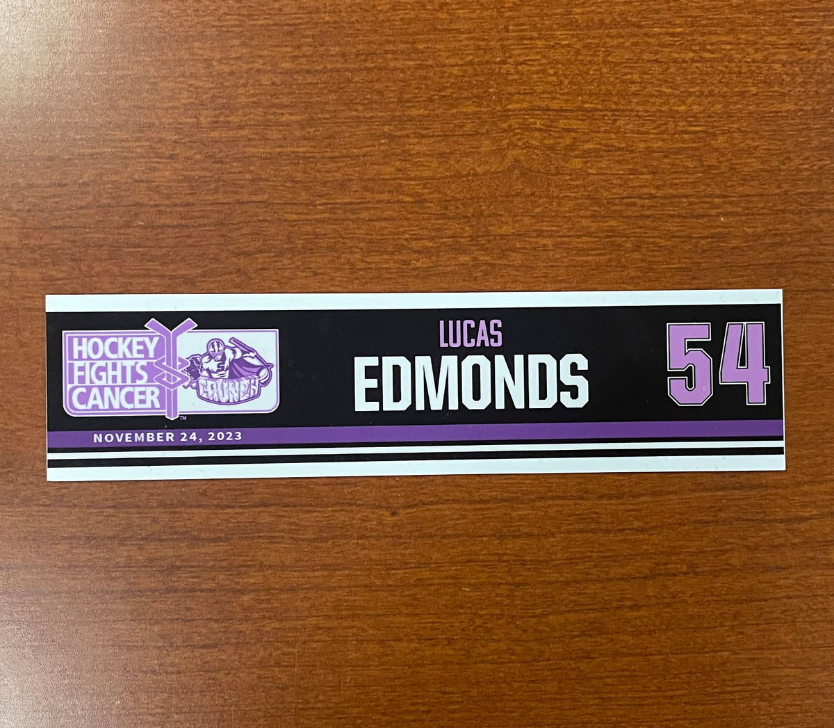 #54 Lucas Edmonds Hockey Fights Cancer Nameplate - November 24, 2023 ...