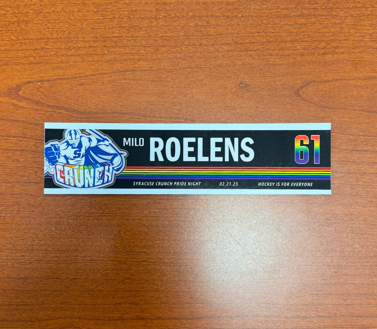 #61 Milo Roelens Pride Nameplate - February 21, 2025 – Syracuse Crunch ...