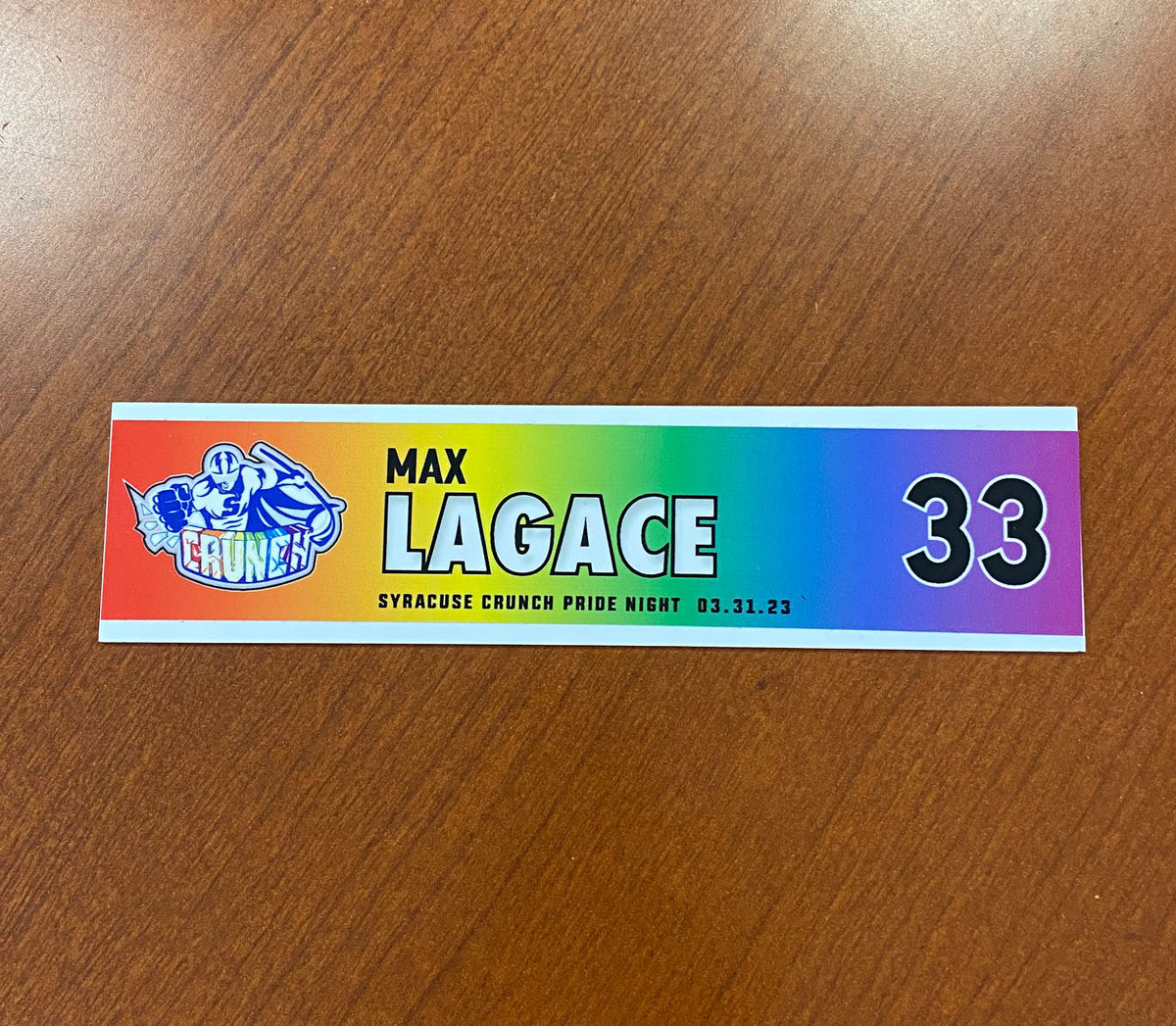 #33 Max Lagace Pride Night Nameplate - March 31, 2023 – Syracuse Crunch ...